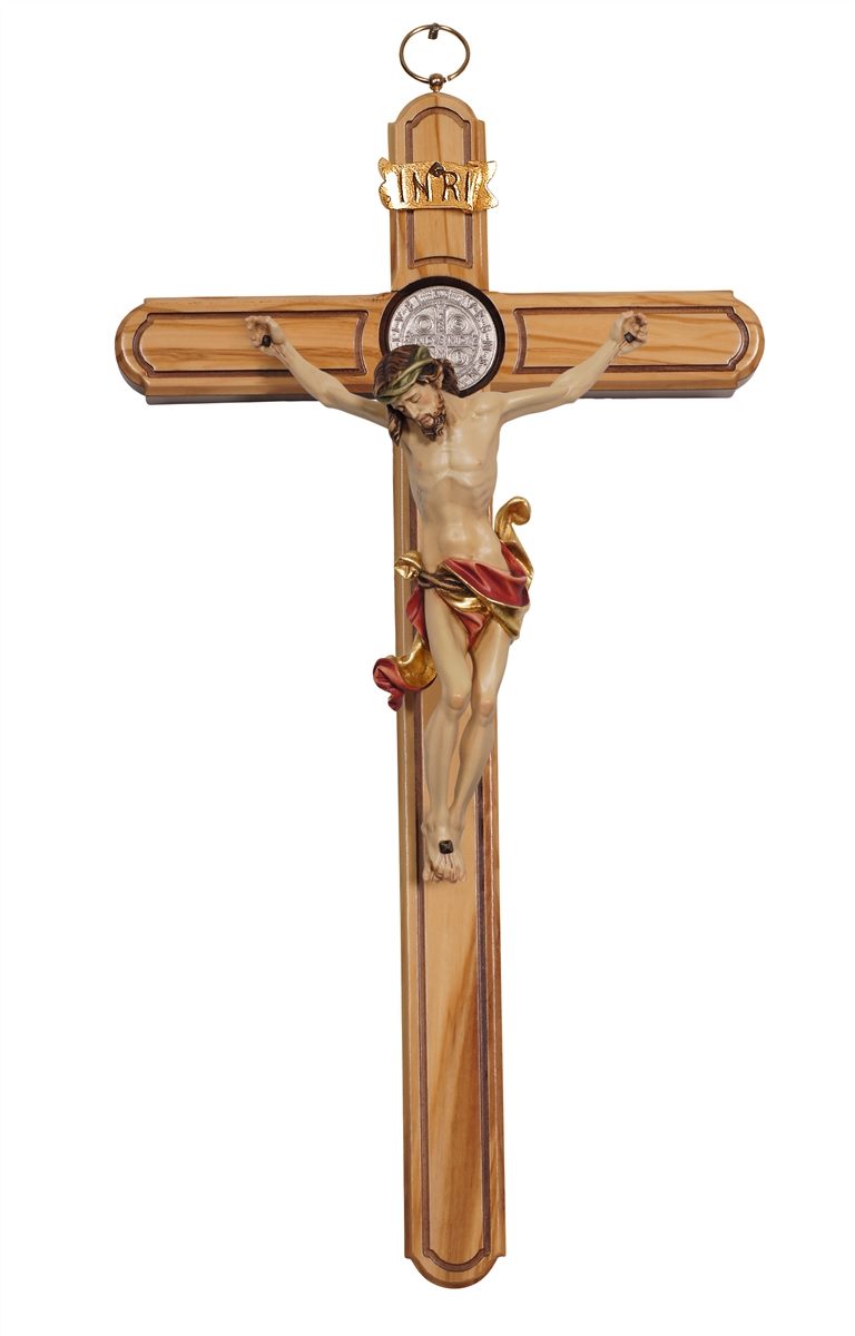 Cross St.Benedict Olive Tree with Corpus Leonardo – Italian Wood Carvings