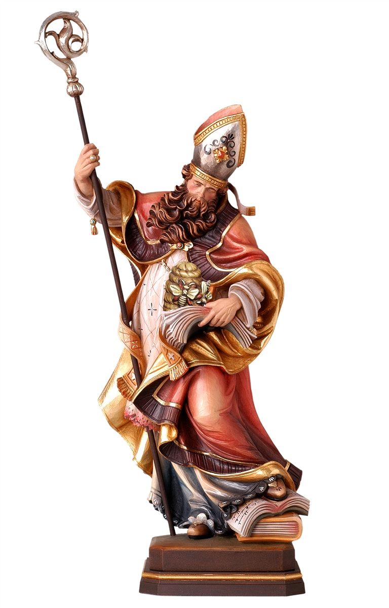 Saint Ambrose with Bee Hive Statue – Italian Wood Carvings