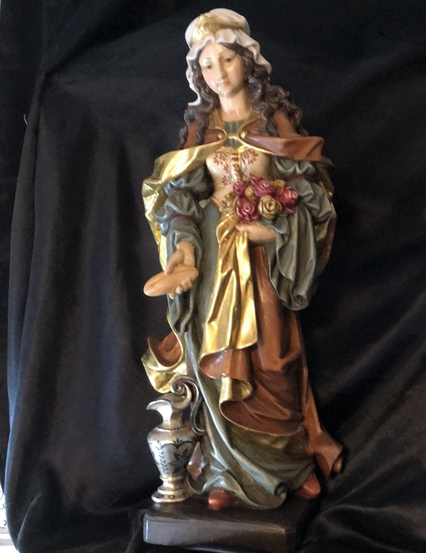 Saint Elizabeth with Bread Statue 24" Antique Painted Gold Leaf- In st ...